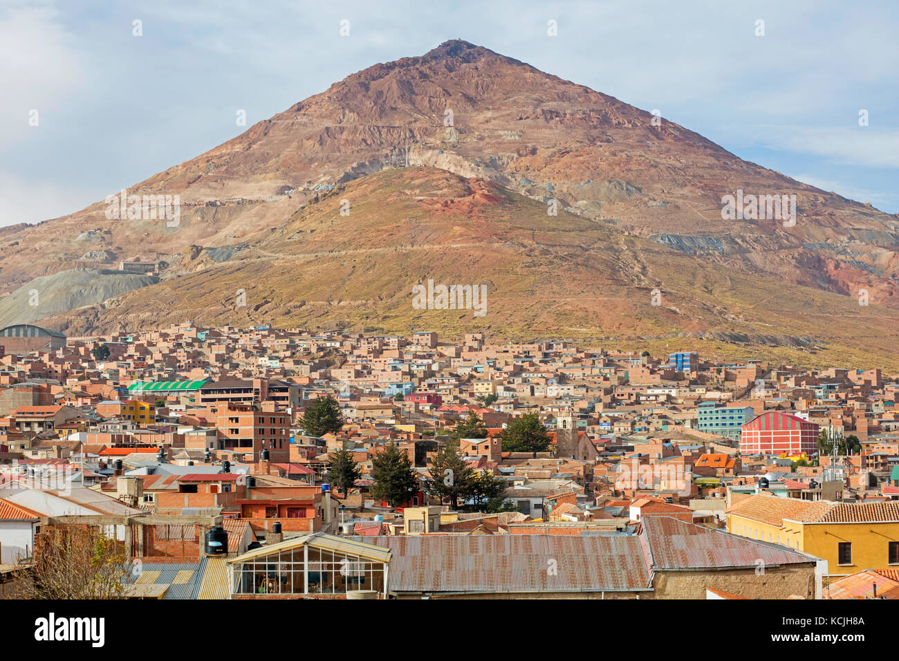 Aerial view over the city Potosi and the Cerro Rico silver mine, Tomás ...