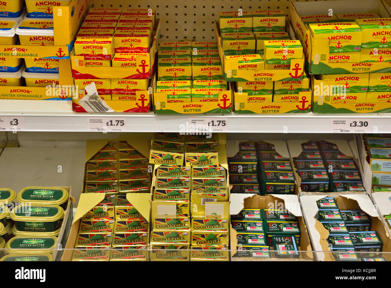 Shelves of butter in supermarket Stock Photo, Royalty Free Image ...