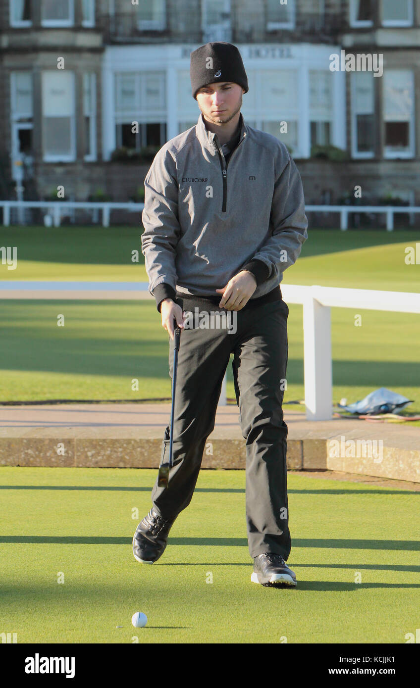 Fife, Scotland, UK. 5th Oct, 2017. Austin Connelly plays the 1st round ...