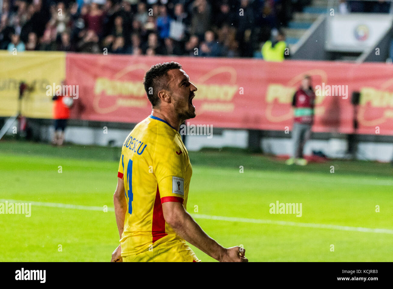 October 5, 2017: Constantin Budescu #14 (Romania) celebrating the ...