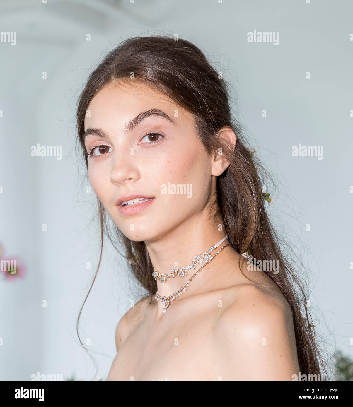 New York, NY, USA - October 5, 2017: A model shows out a dress by ...