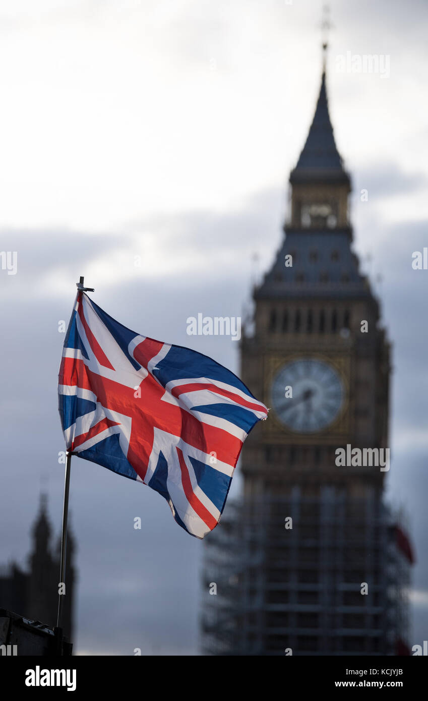 London, UK. 3rd Oct, 2017. A flag of the United Kingdom, the Union Jack ...