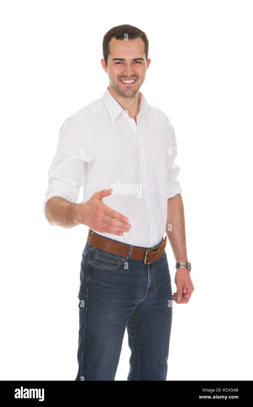 Smiling man white background handshake hi-res stock photography and ...