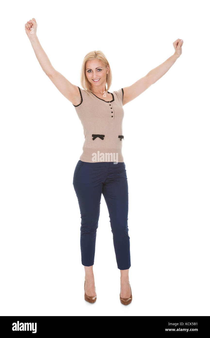 Cheering standing with open arms hi-res stock photography and images ...