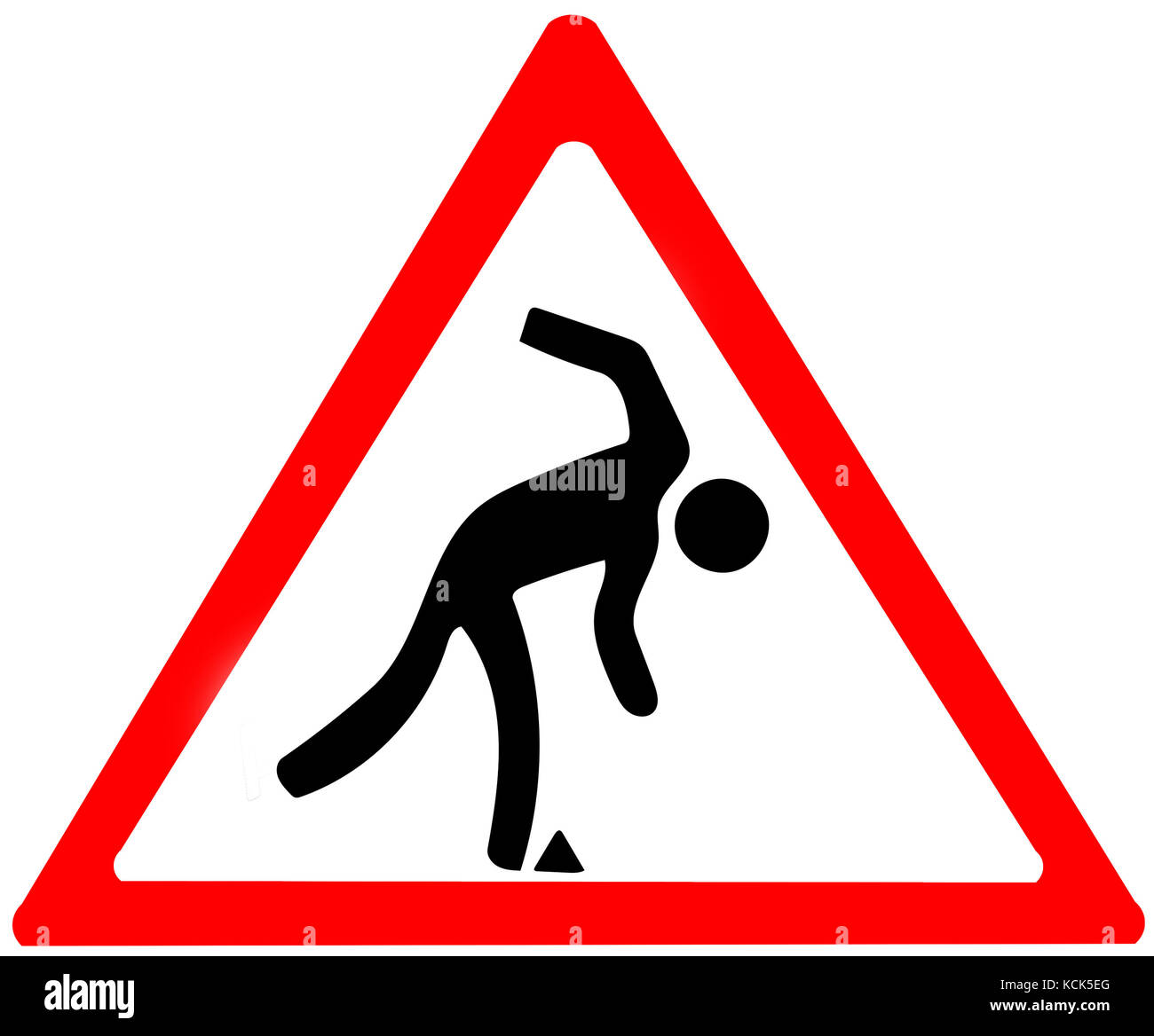 danger of falling warning.Red triangular warning symbol sign on white ...