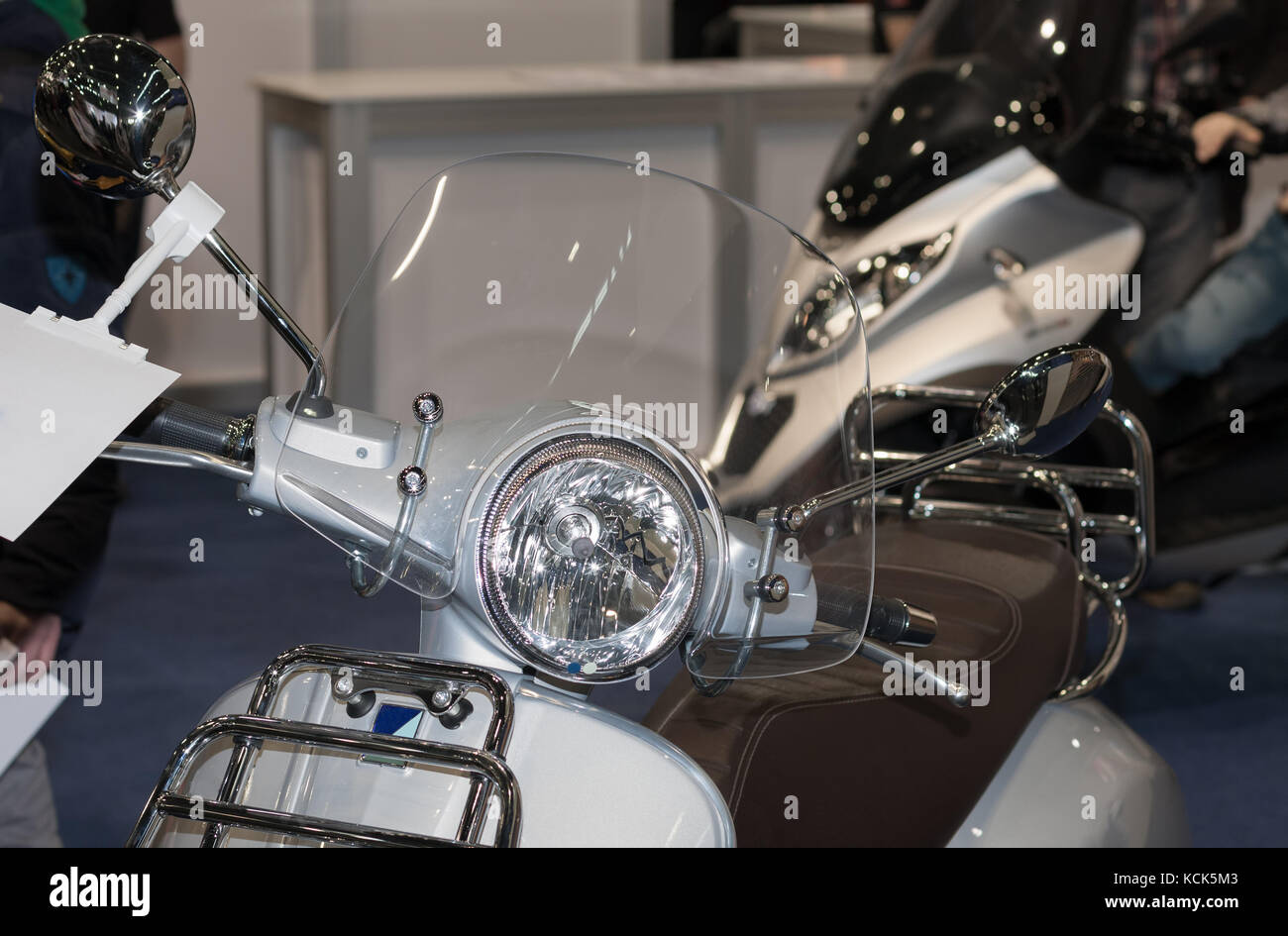 Close up of front of scooter, indoor photo Stock Photo - Alamy