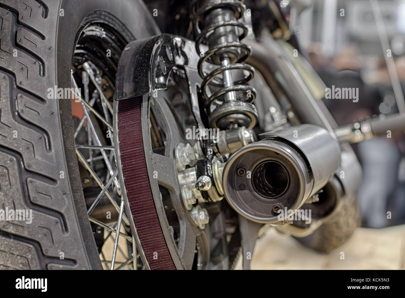 Rear view of motorcycle, detail of exhaust pipe Stock Photo - Alamy