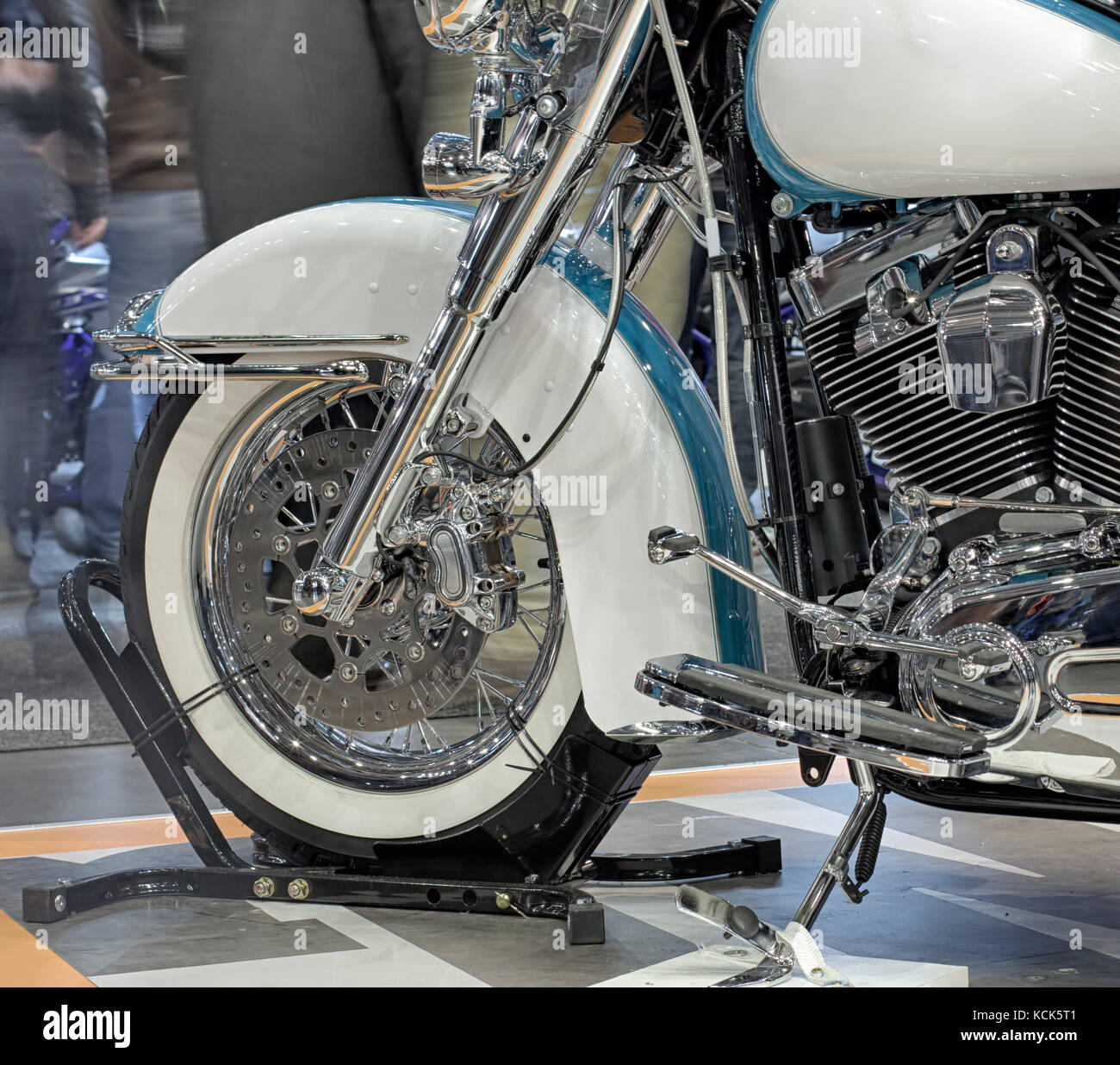 Close up front wheel of motorcycle, indoor photo Stock Photo - Alamy