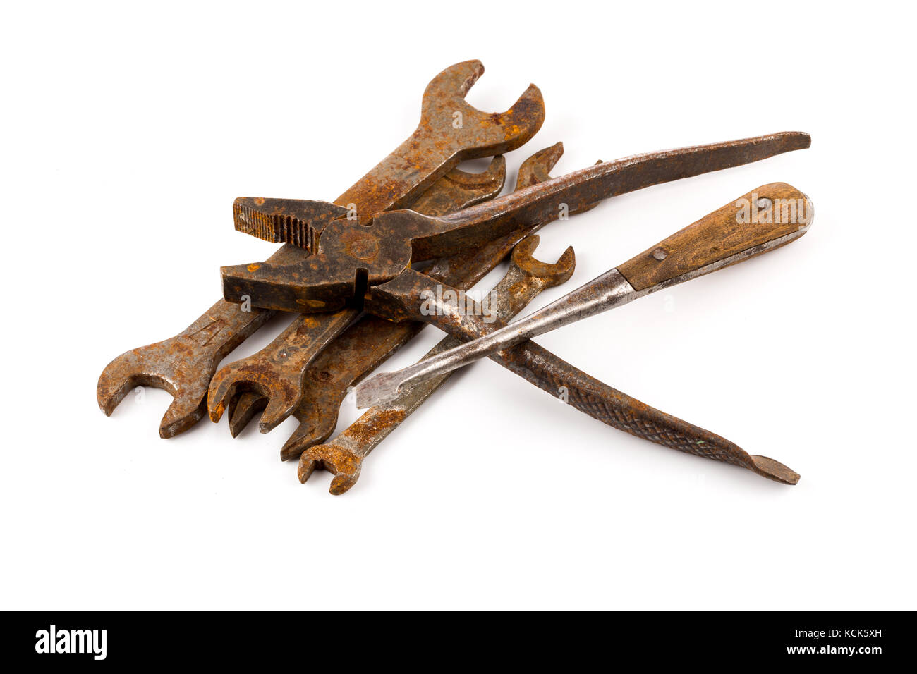 Old rusty tools isolated on a white background Stock Photo - Alamy
