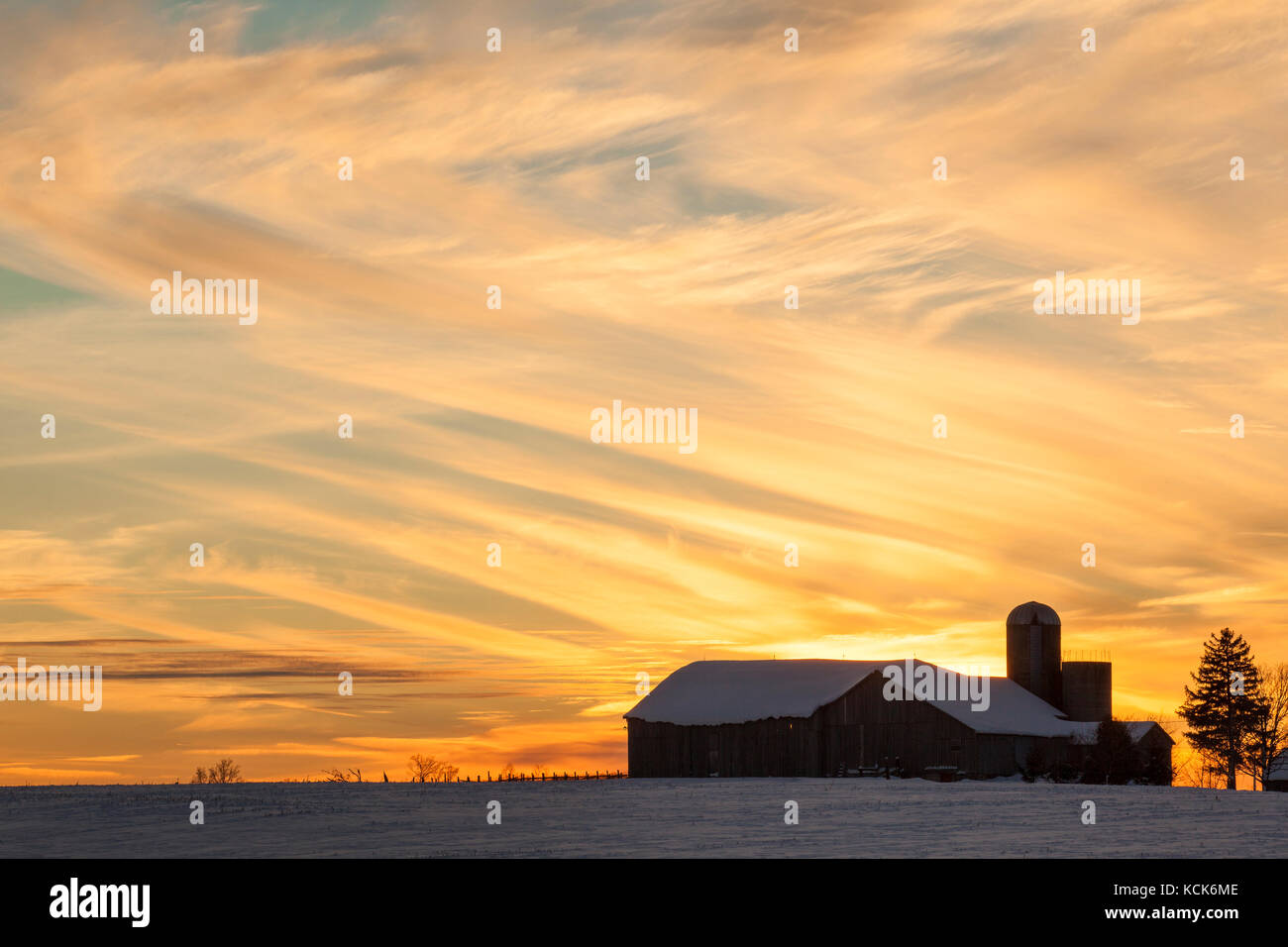 Sunset over farm, Huron County, near Goderich, Ontario, Canada Stock ...