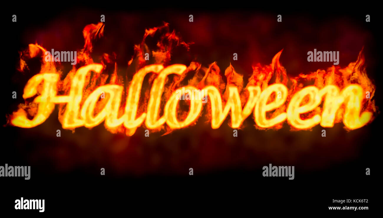 Fire Halloween inscription, 3D rendering Stock Photo - Alamy