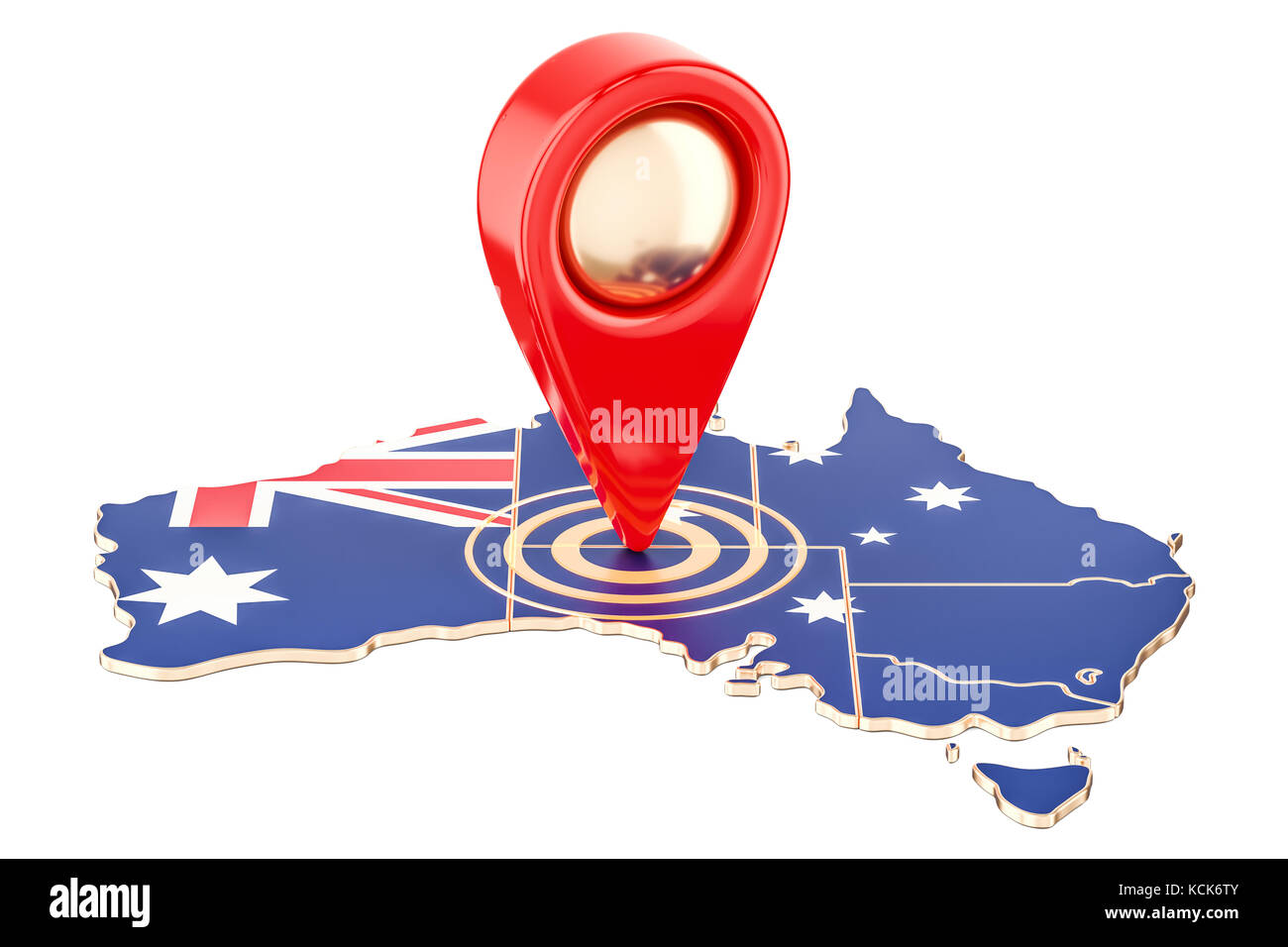 Map pointer on the map of Australia, 3D rendering isolated on white ...