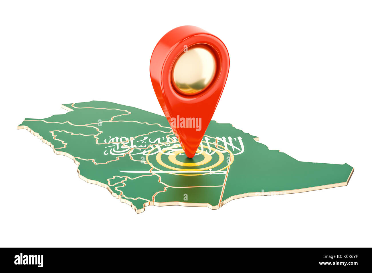 Map pointer on the map of Saudi Arabia, 3D rendering isolated on white ...
