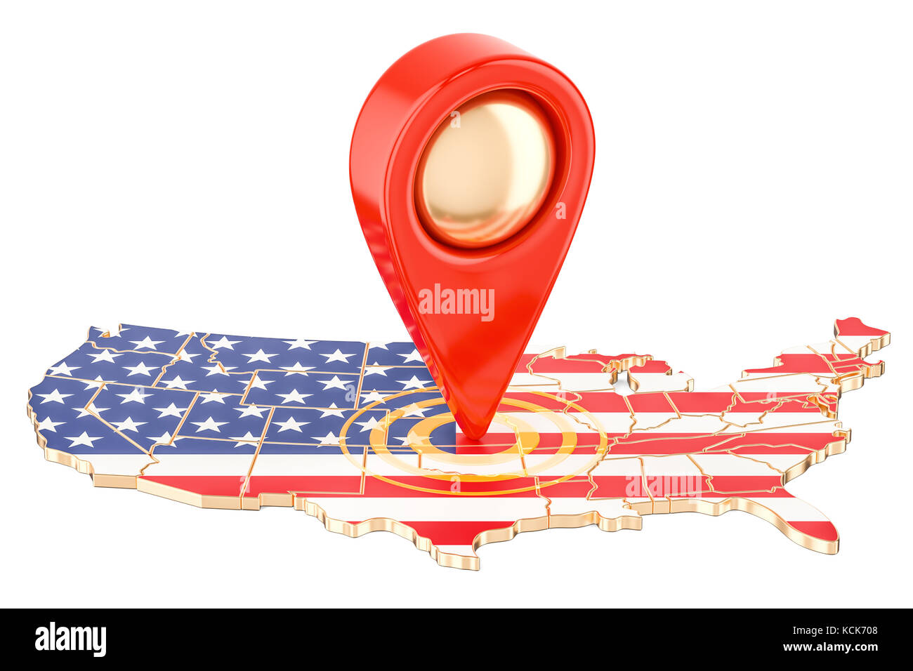 Map pointer on the map of USA, 3D rendering isolated on white ...