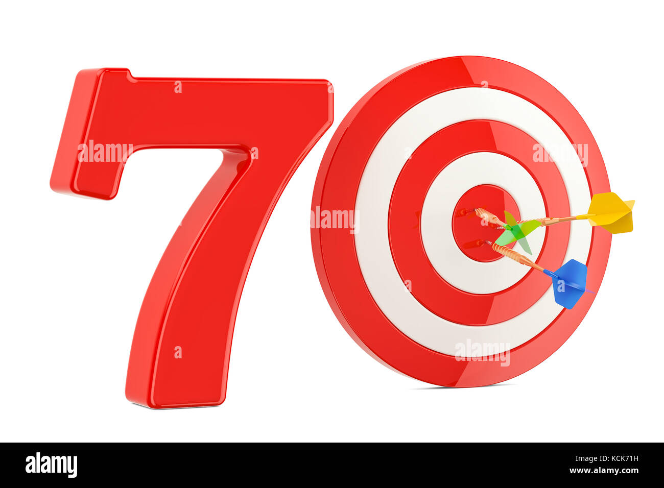 Target 70, success and achievement concept. 3D rendering isolated on ...