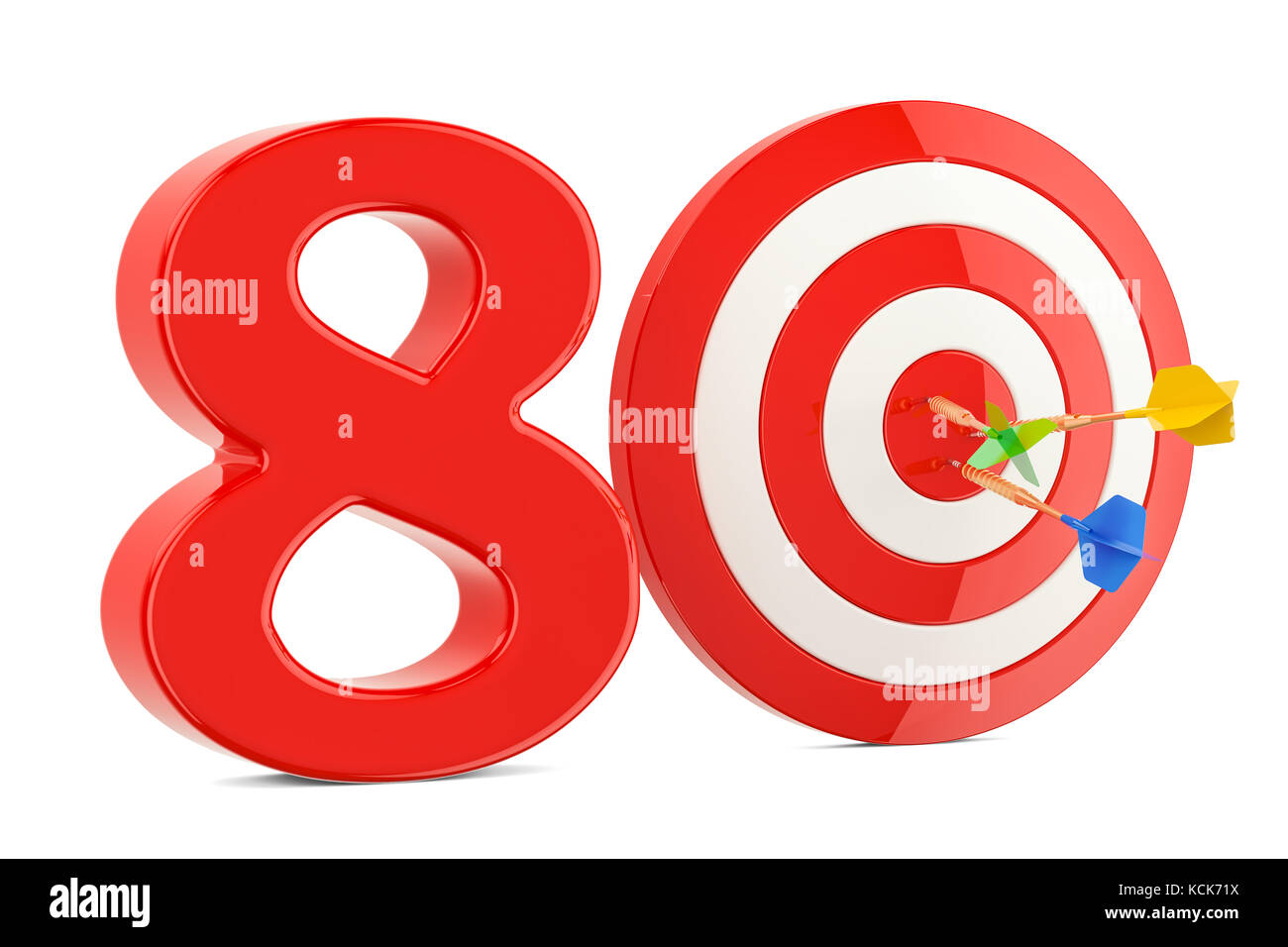 Target 80, success and achievement concept. 3D rendering isolated on ...