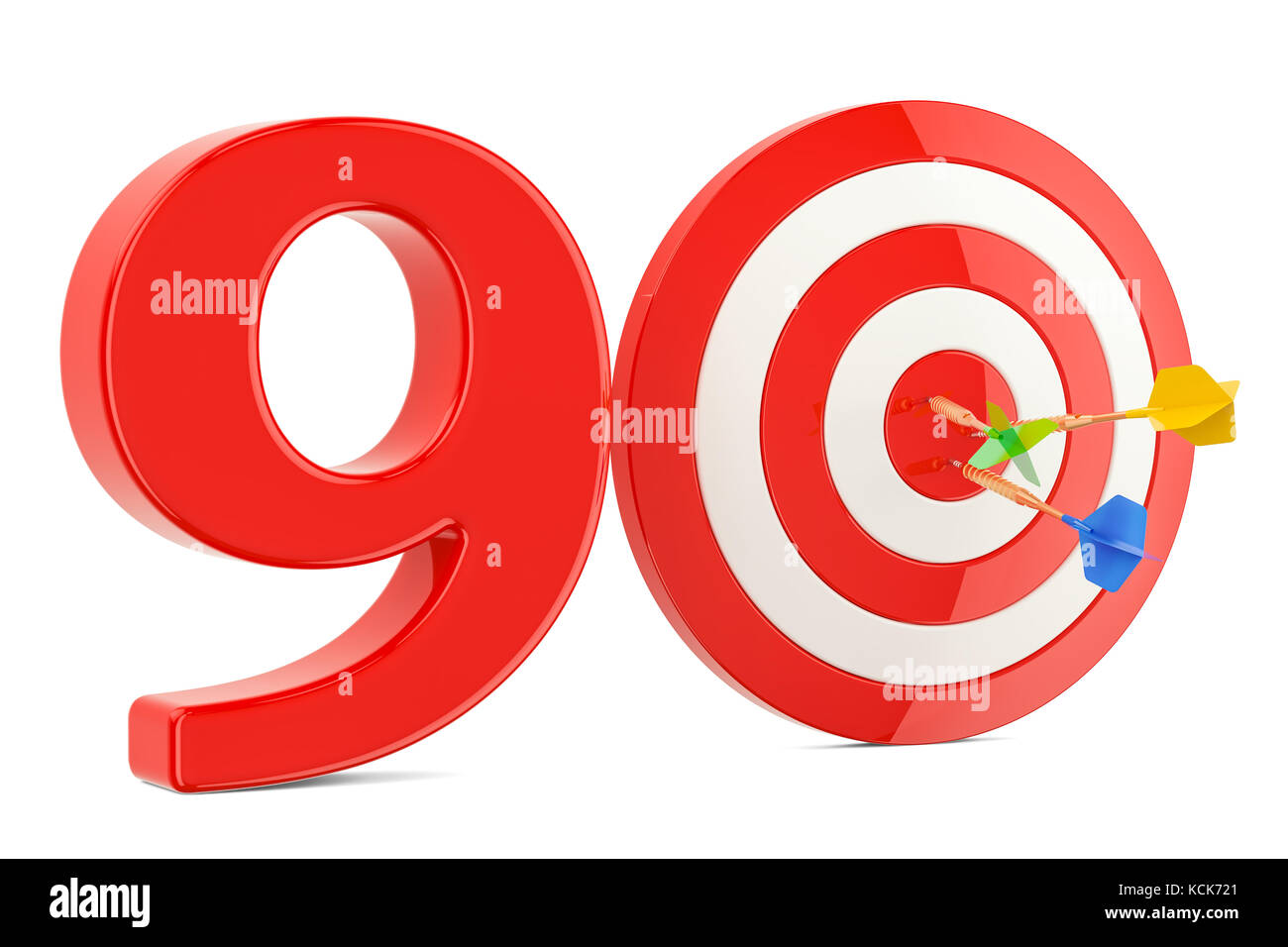 Target 90, success and achievement concept. 3D rendering isolated on ...