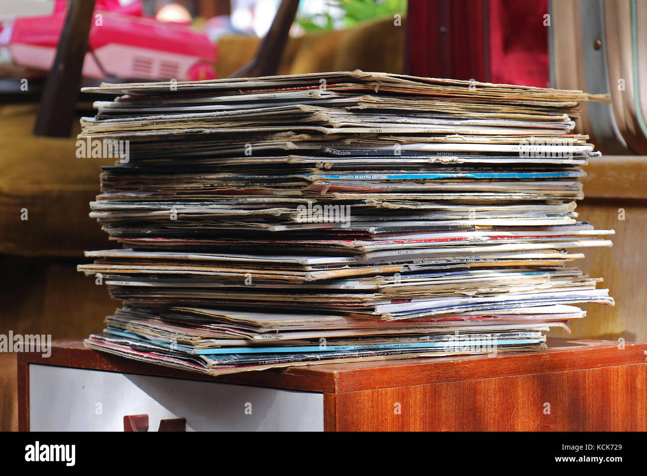 Old vinyl records pile on flea market Stock Photo - Alamy