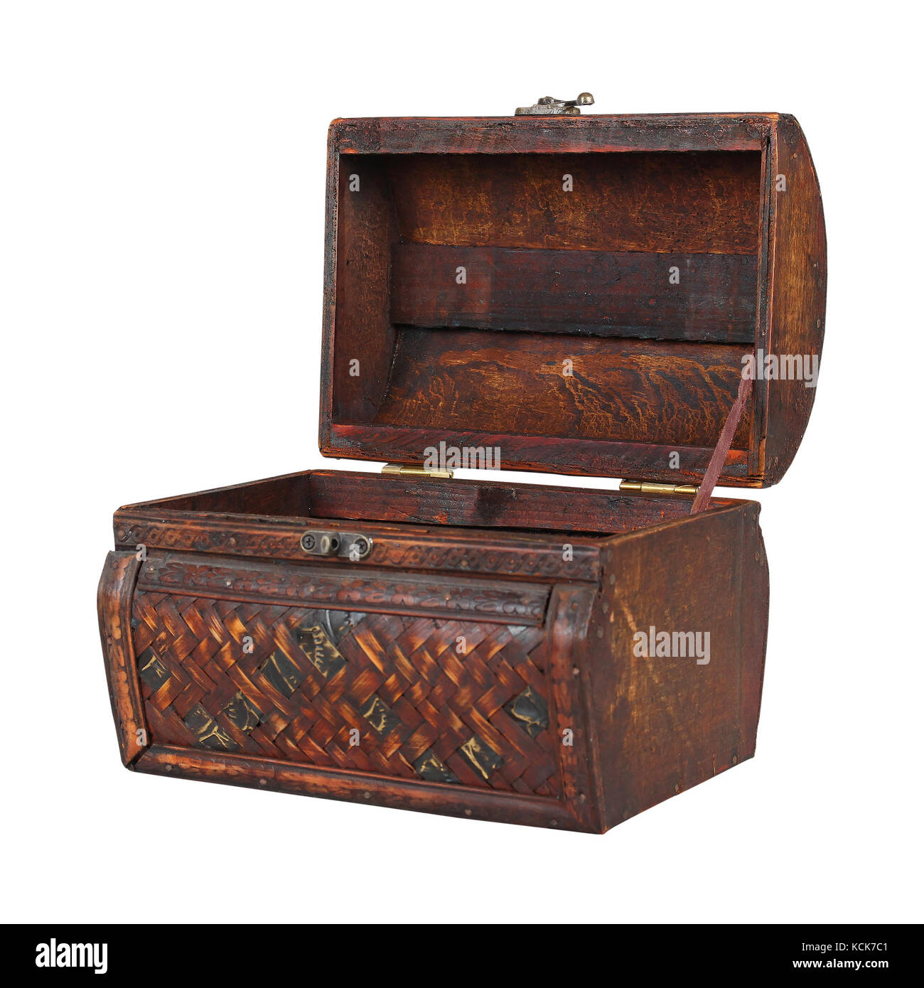 Vintage wooden chest with open lid isolated with clipping path included ...