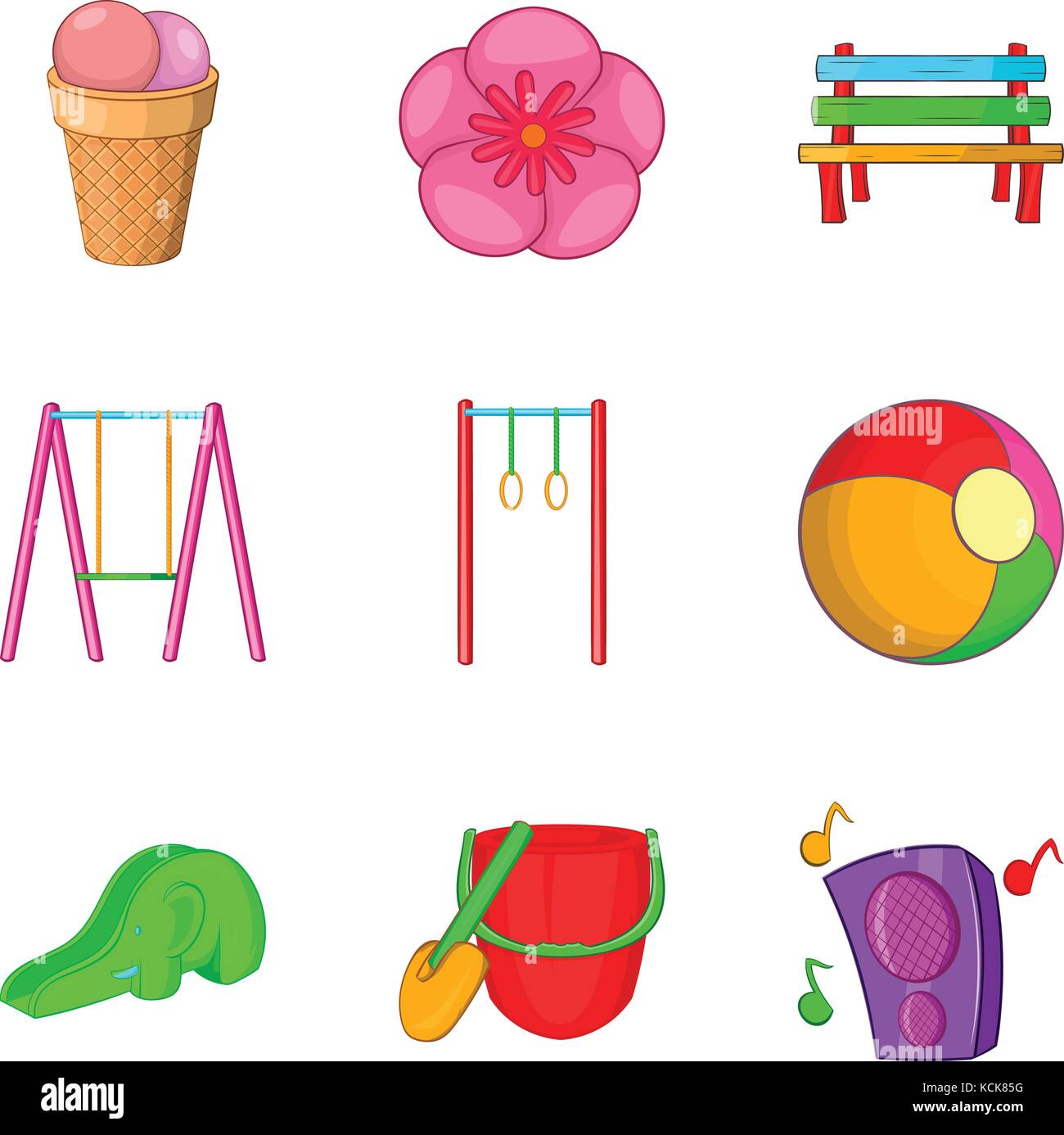 Walking in children park icons set, cartoon style Stock Vector Image ...