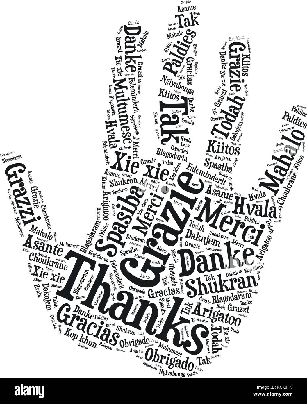 Words cloud, concept of thanks made with hand shape and tags on white ...