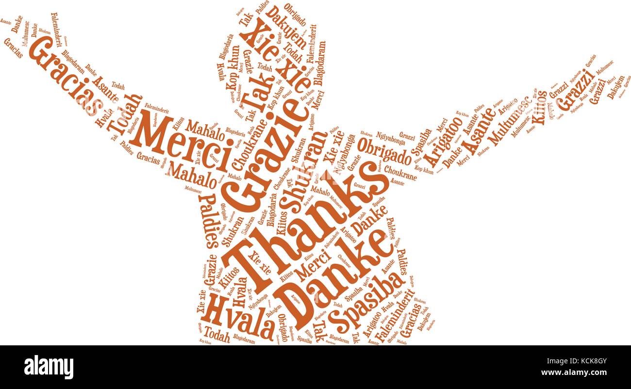 Words cloud, concept of thanks made with hugd shape and tags on white ...