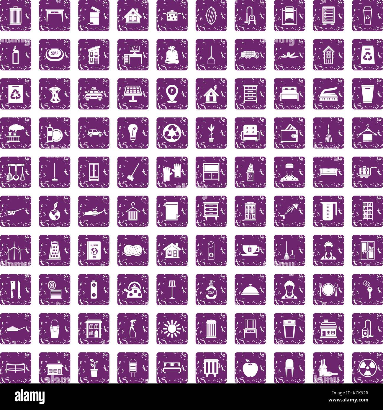 100 cleaning icons set grunge purple Stock Vector Image & Art - Alamy