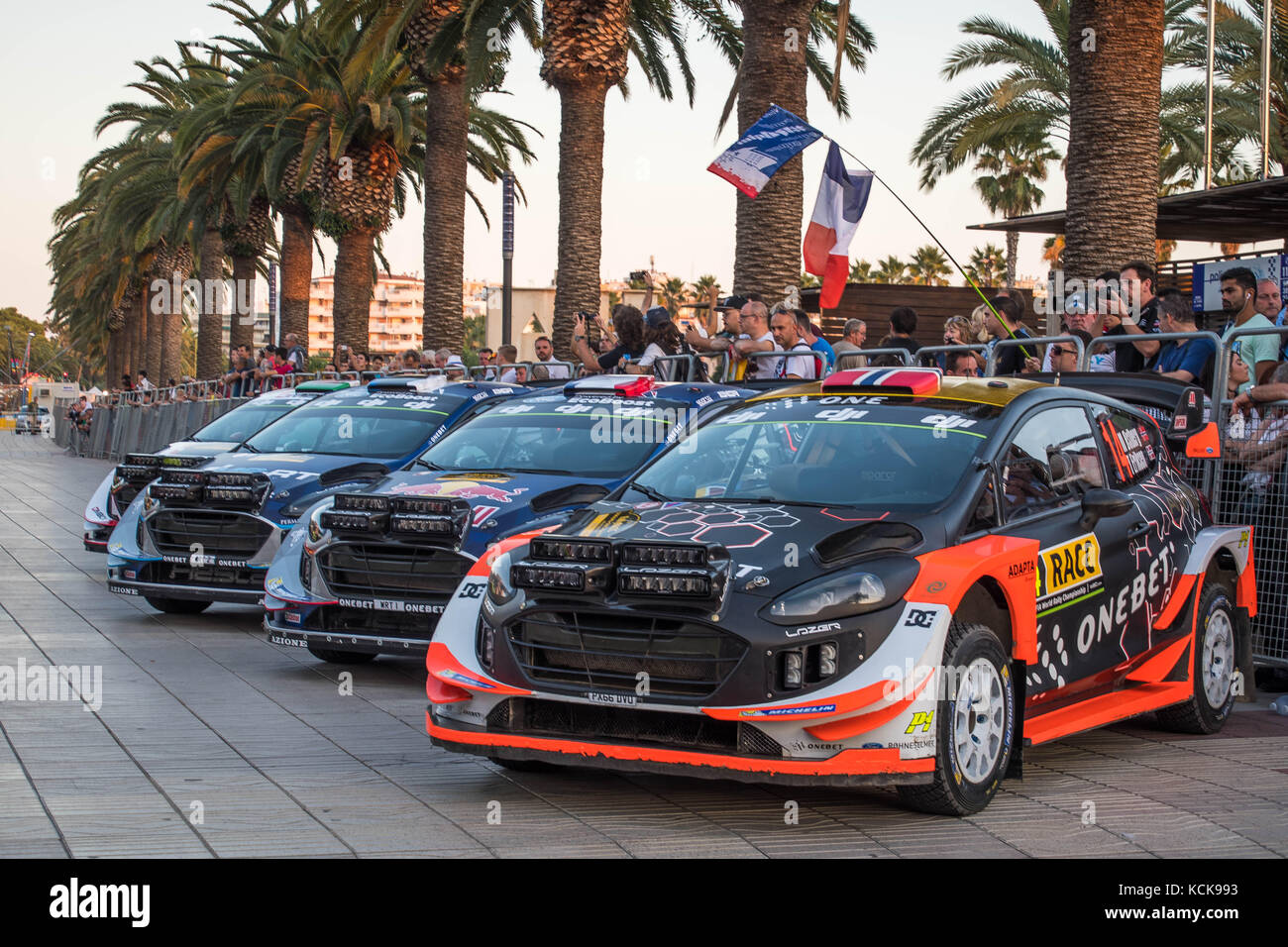 Barcelona, Spain. 05th Oct, 2017. M-Sport Ford Rally cars lined up ...