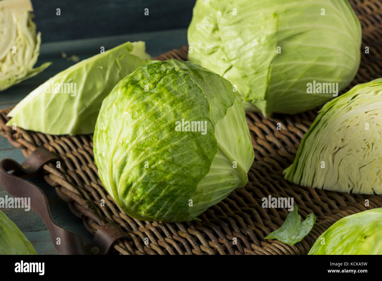 Raw Green Organic Cabbages in a Pile Stock Photo - Alamy