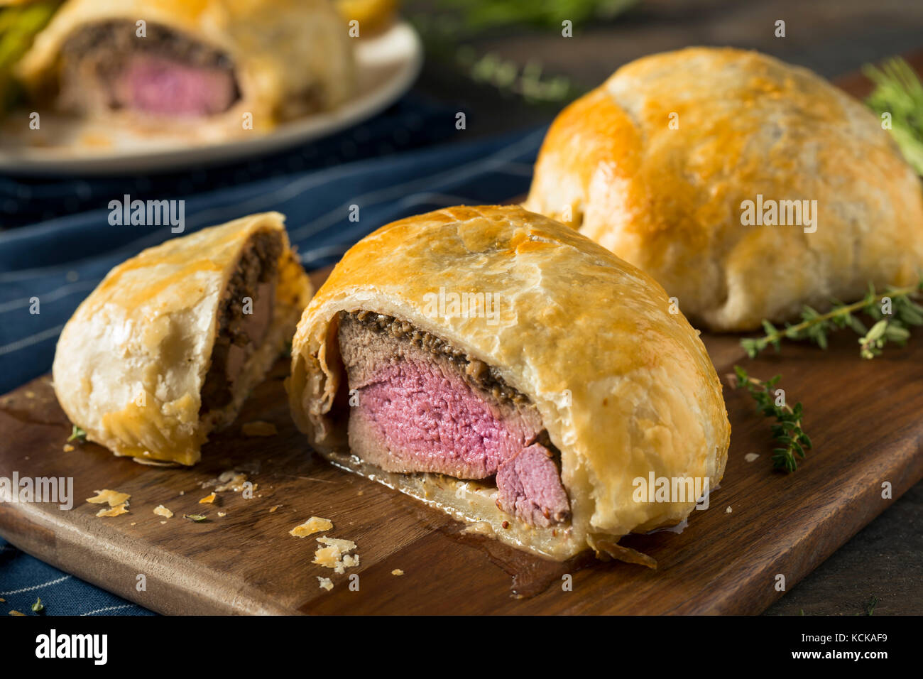 Homemade Gourmet Individual Beef Wellington Ready to Eat Stock Photo ...