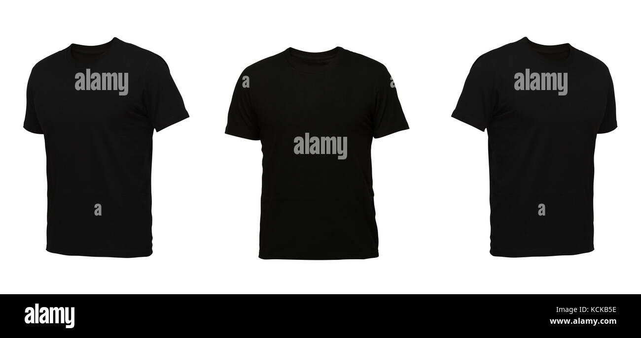 Black sleeveless T-shirt. t-shirt front view three positions on a white ...