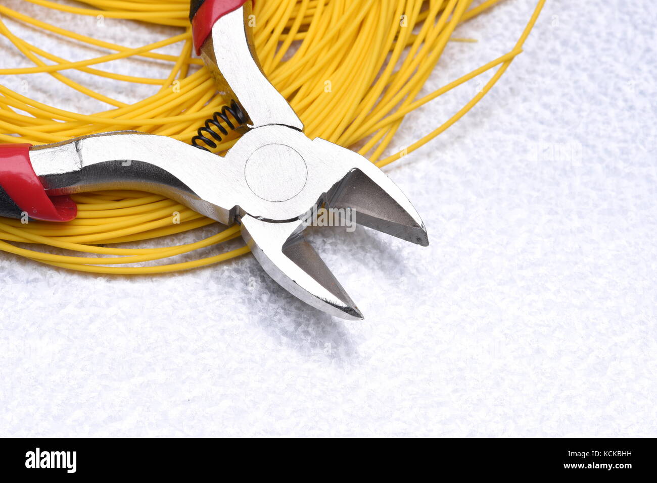 Tools and cables used in electrical home installation, closeup Stock ...