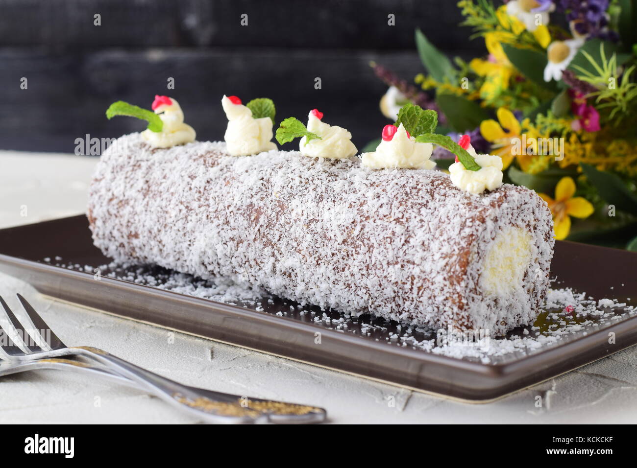 Homemade biscuit roll with coconut filling without baking whole piece ...