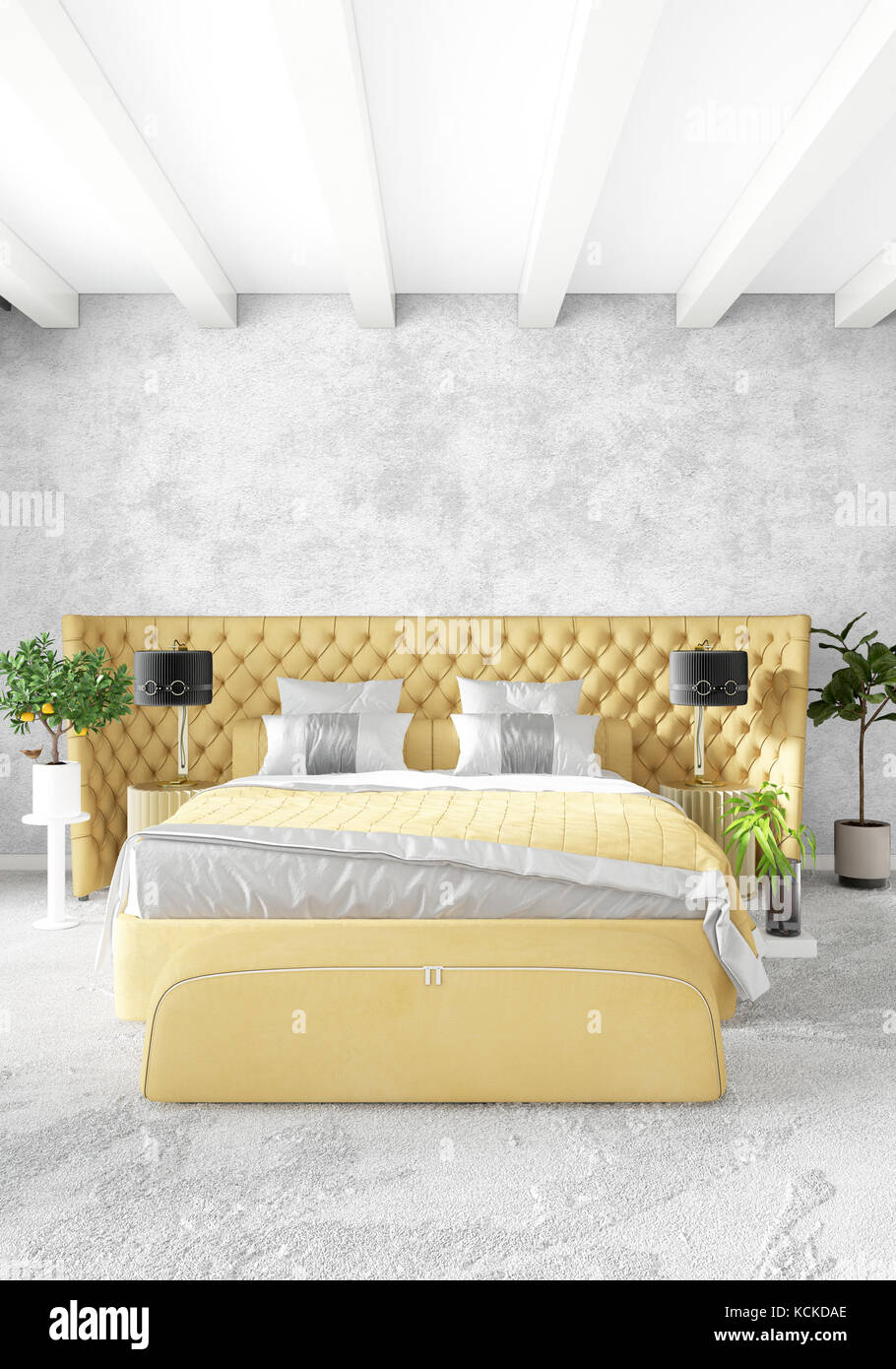 Vertical Bedroom Minimal or Loft style Interior Design. 3D Rendering ...