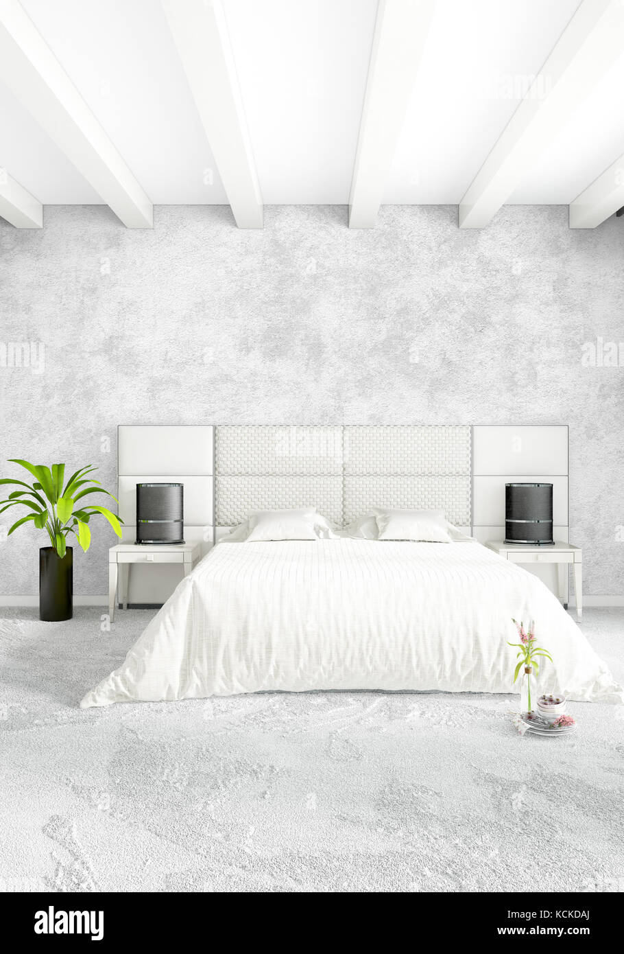 Vertical Bedroom Minimal or Loft style Interior Design. 3D Rendering ...
