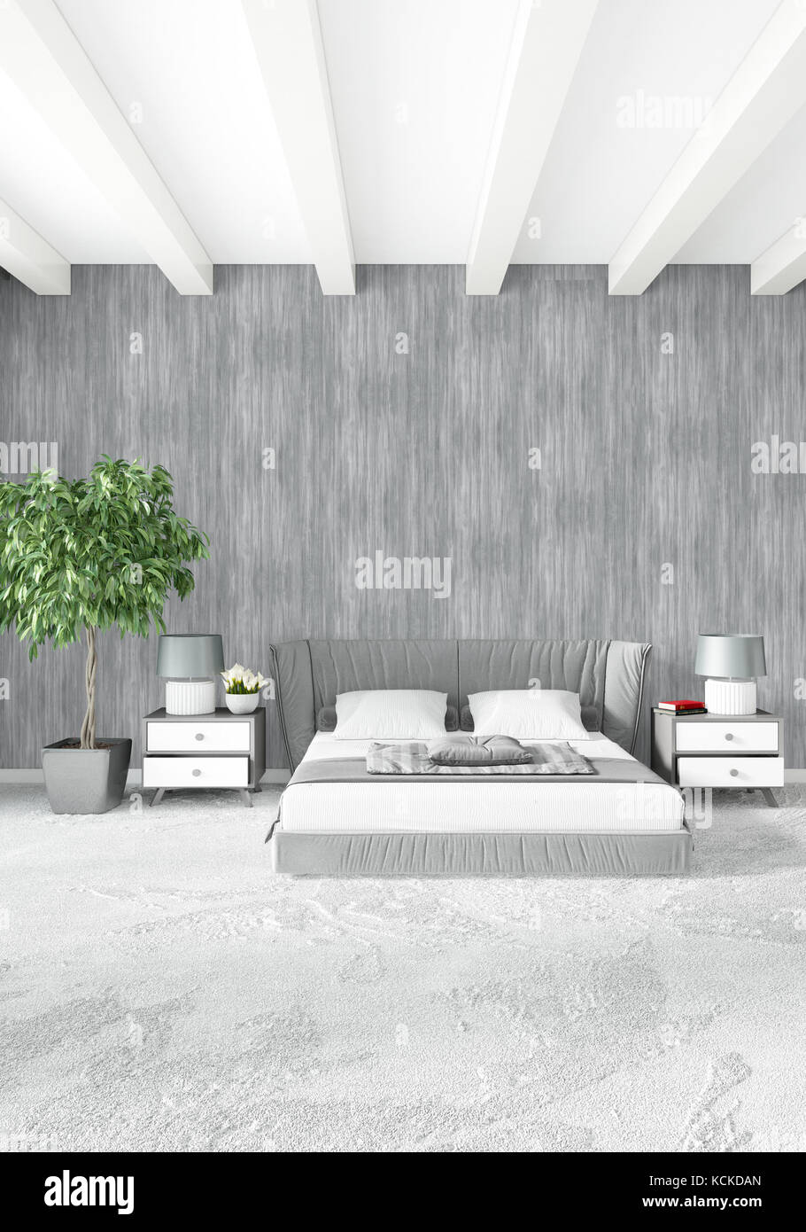 Vertical Bedroom Minimal or Loft style Interior Design. 3D Rendering ...