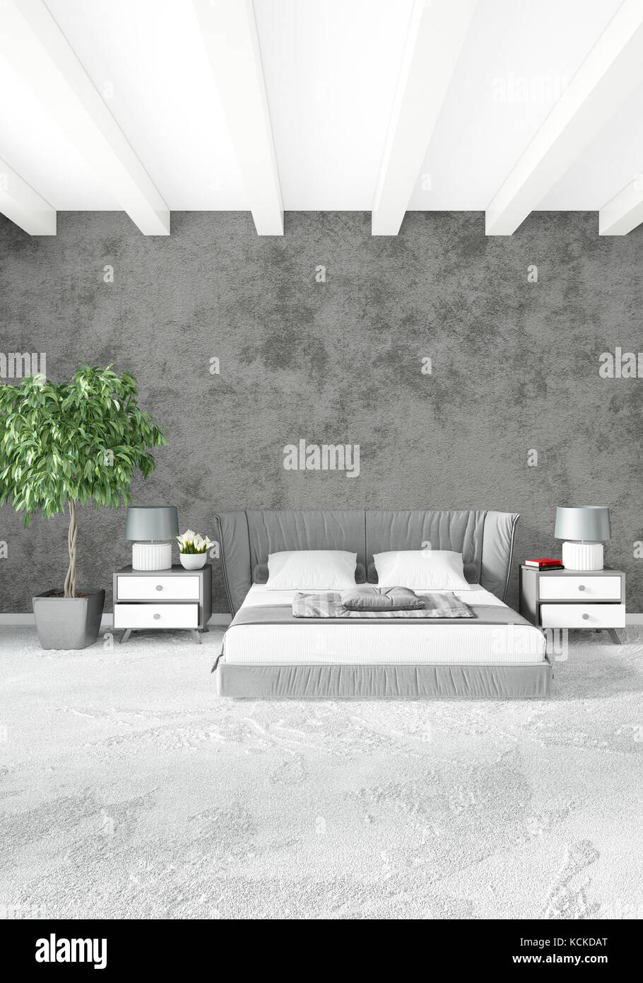 Vertical Bedroom Minimal or Loft style Interior Design. 3D Rendering ...