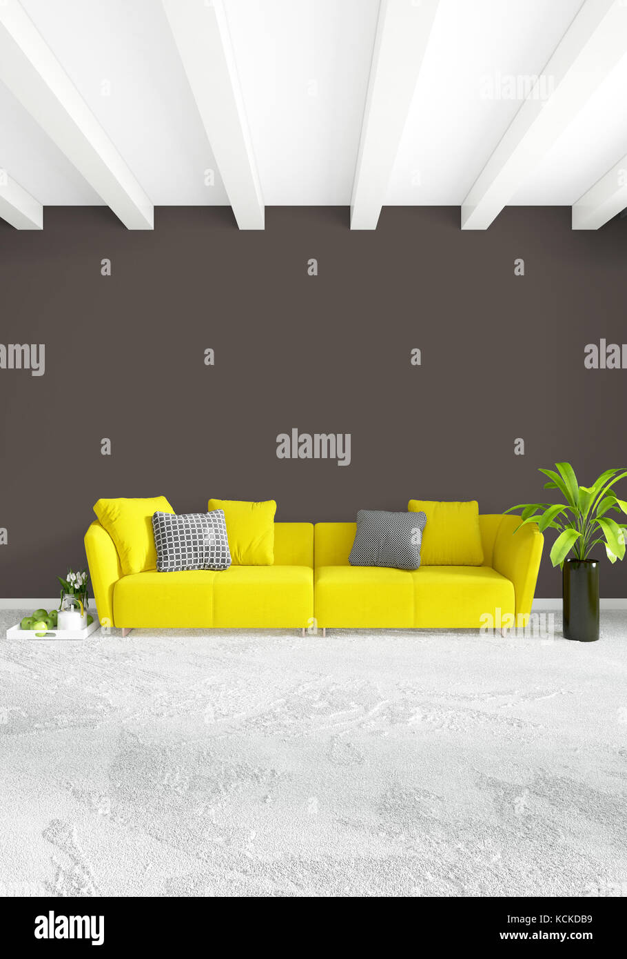 Vertical Bedroom Minimal or Loft style Interior Design. 3D Rendering ...