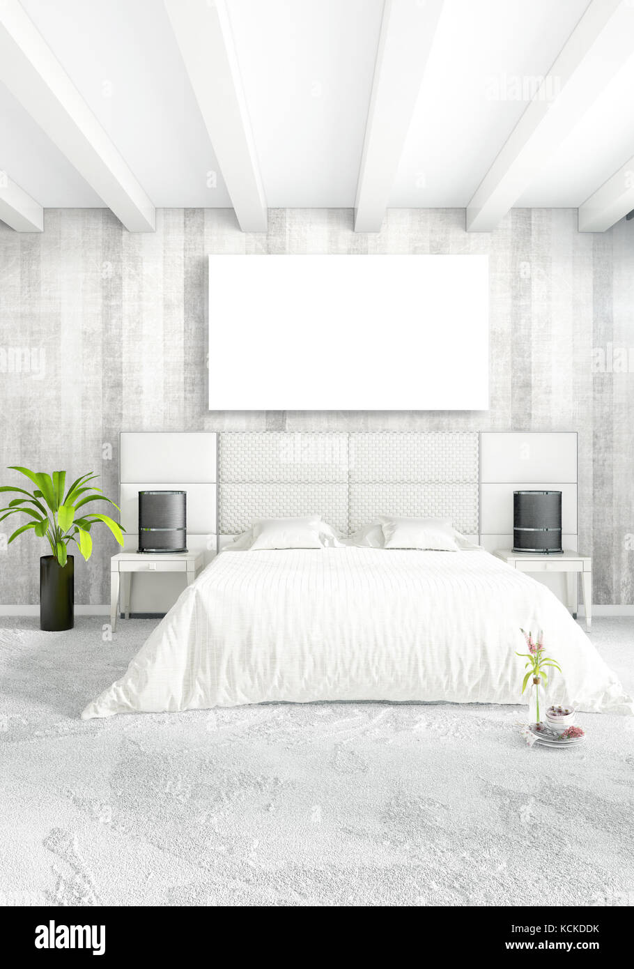 Vertical Bedroom Minimal or Loft style Interior Design. 3D Rendering ...