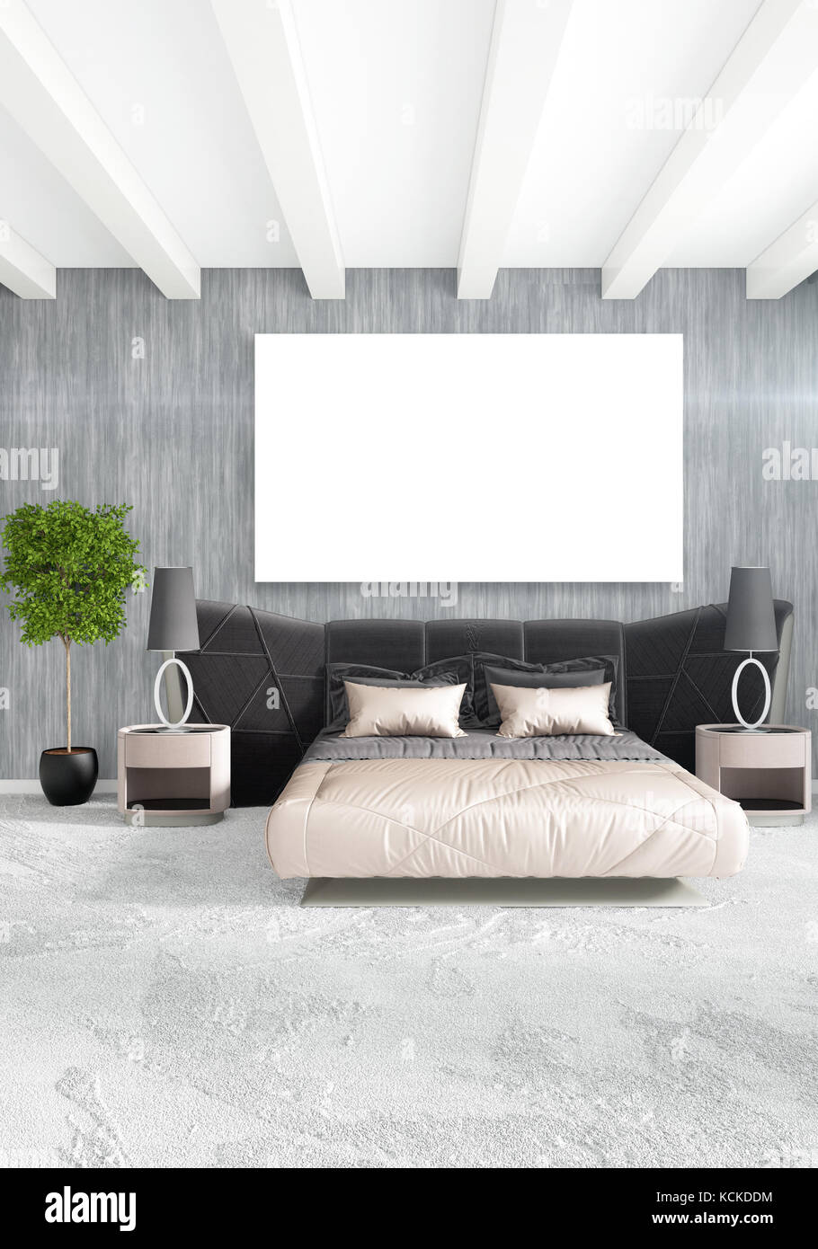 Vertical Bedroom Minimal or Loft style Interior Design. 3D Rendering ...