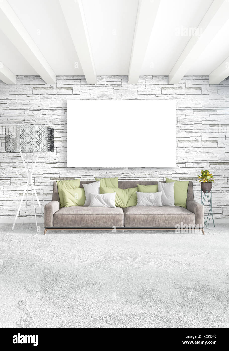 Vertical Bedroom Minimal or Loft style Interior Design. 3D Rendering ...