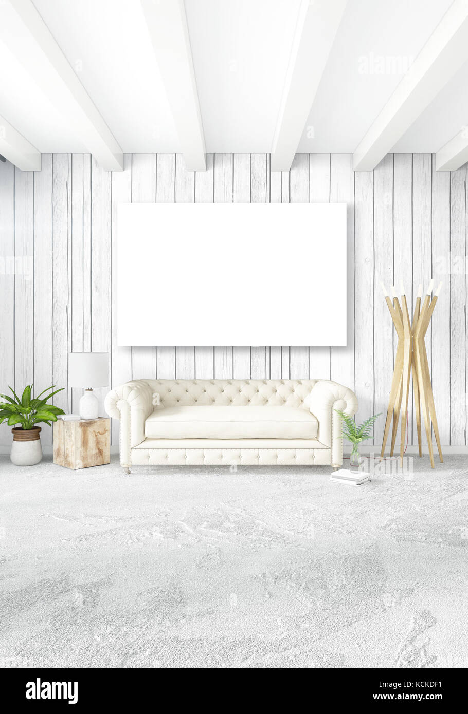 Vertical Bedroom Minimal or Loft style Interior Design. 3D Rendering ...