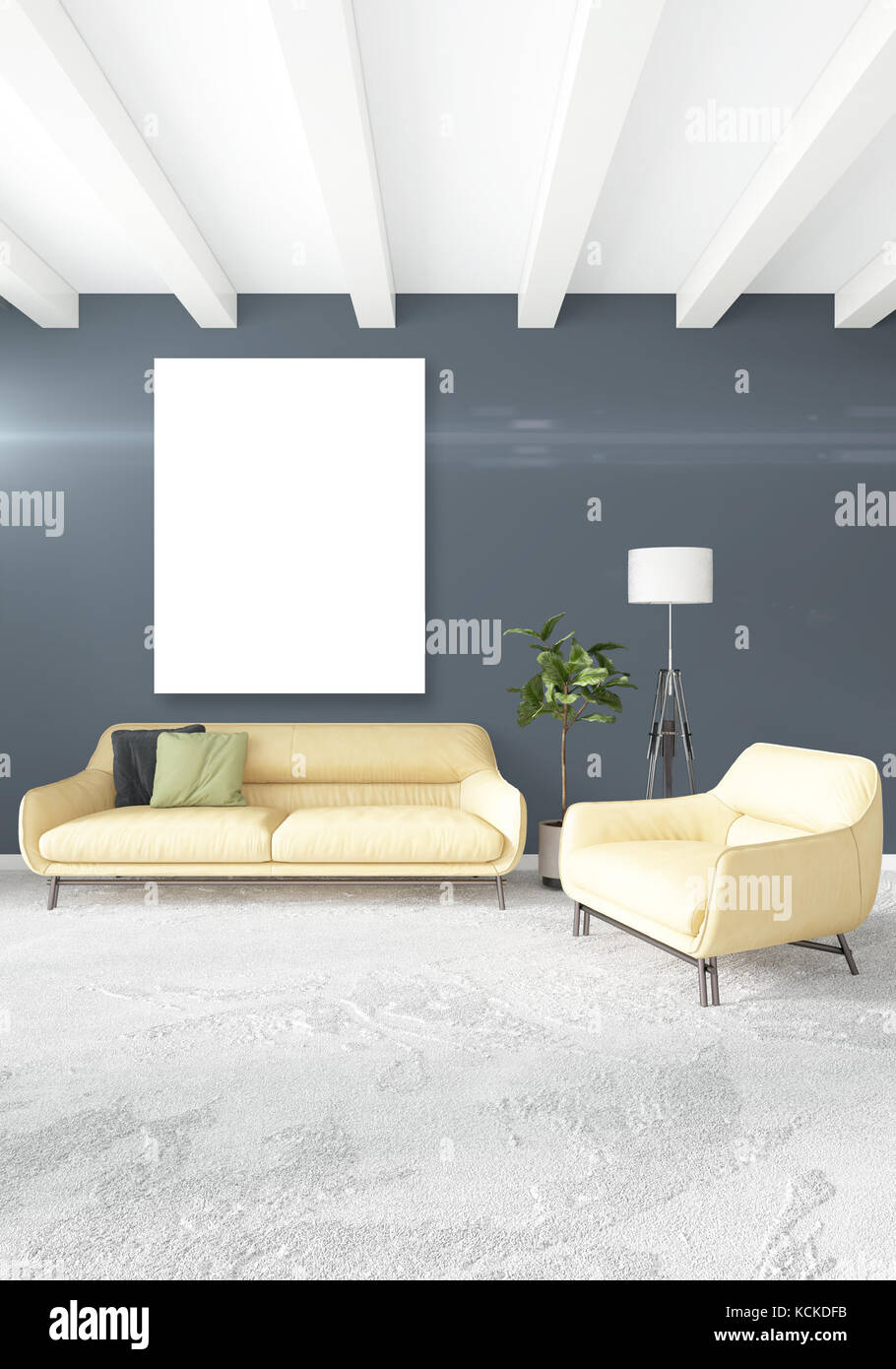 Vertical Bedroom Minimal or Loft style Interior Design. 3D Rendering ...