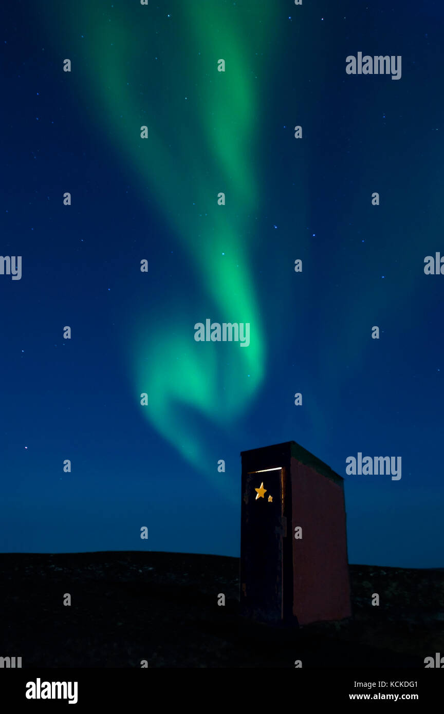 Outhouse with northern lights, Northwest Territories, Canada Stock ...