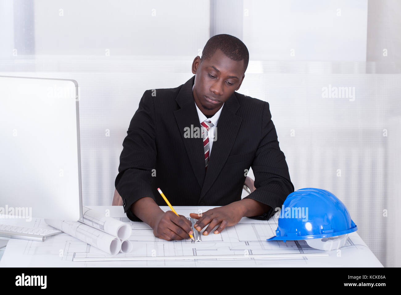 Man architect engineer working blueprint hi-res stock photography and ...