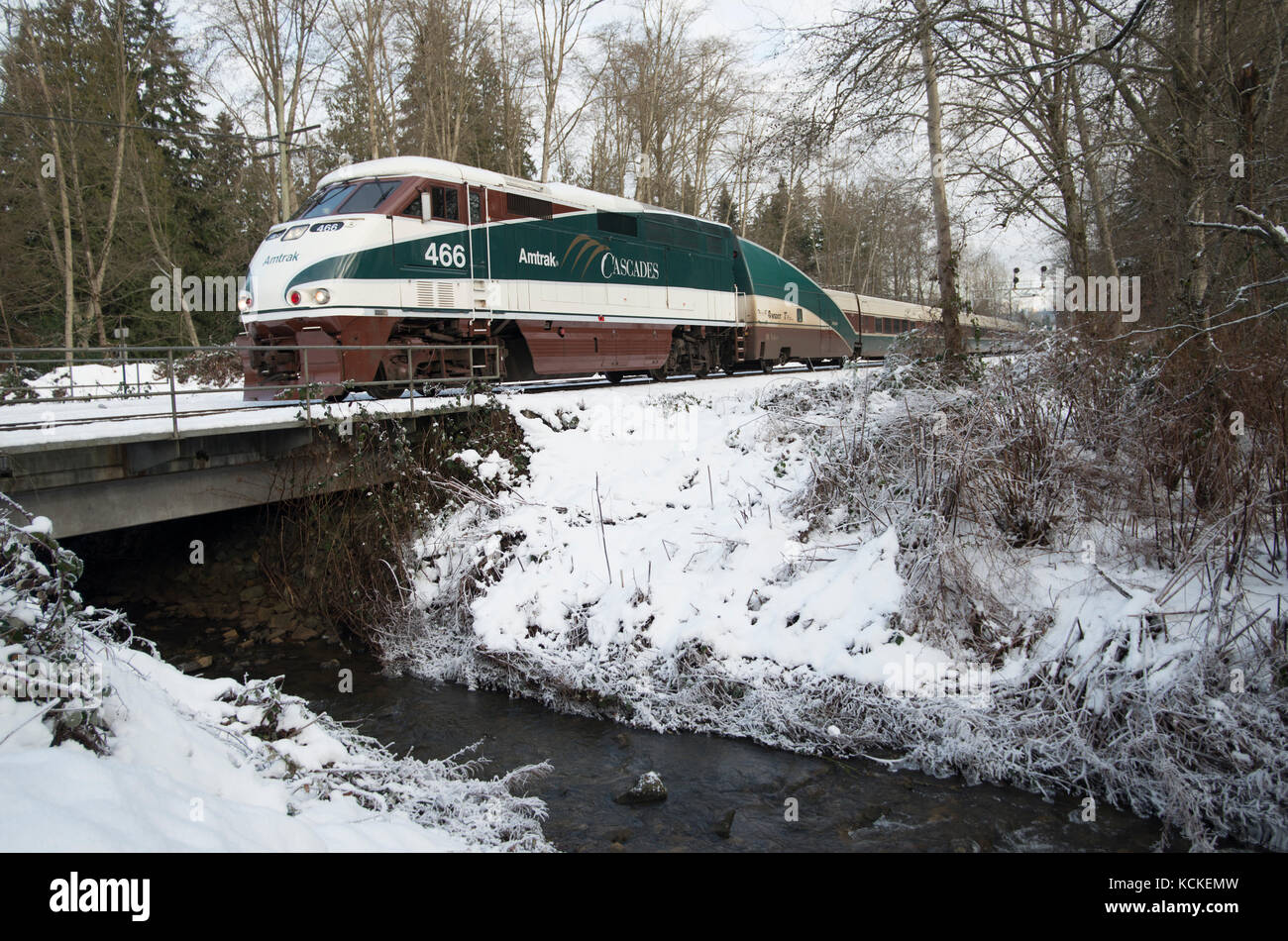 Amtrak cascades train crossing eagle creek in burnaby hi-res stock ...