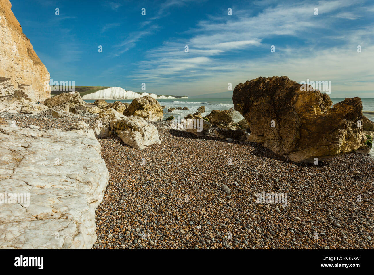 Autumn afternoon at Hope Gap on the coast of East Sussex, England ...