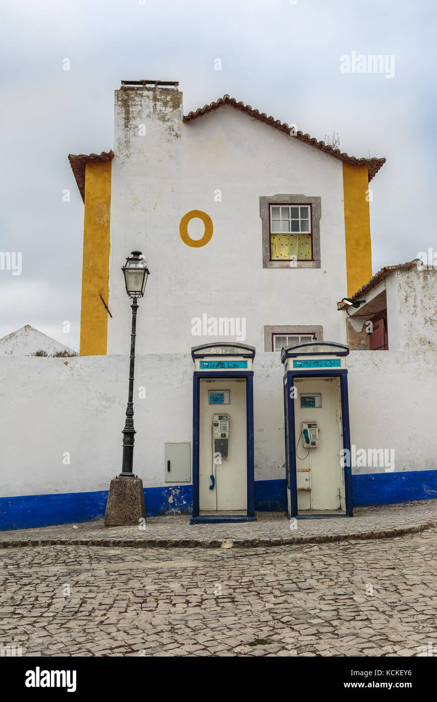 Two Vintage Blue Phone Call Boxes, an Old Lamp, an House and ...
