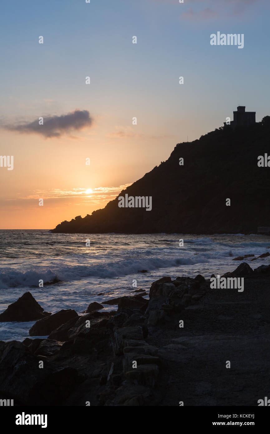 Rough and Choppy Sea, Waves, Rocks at Sunset Stock Photo - Alamy
