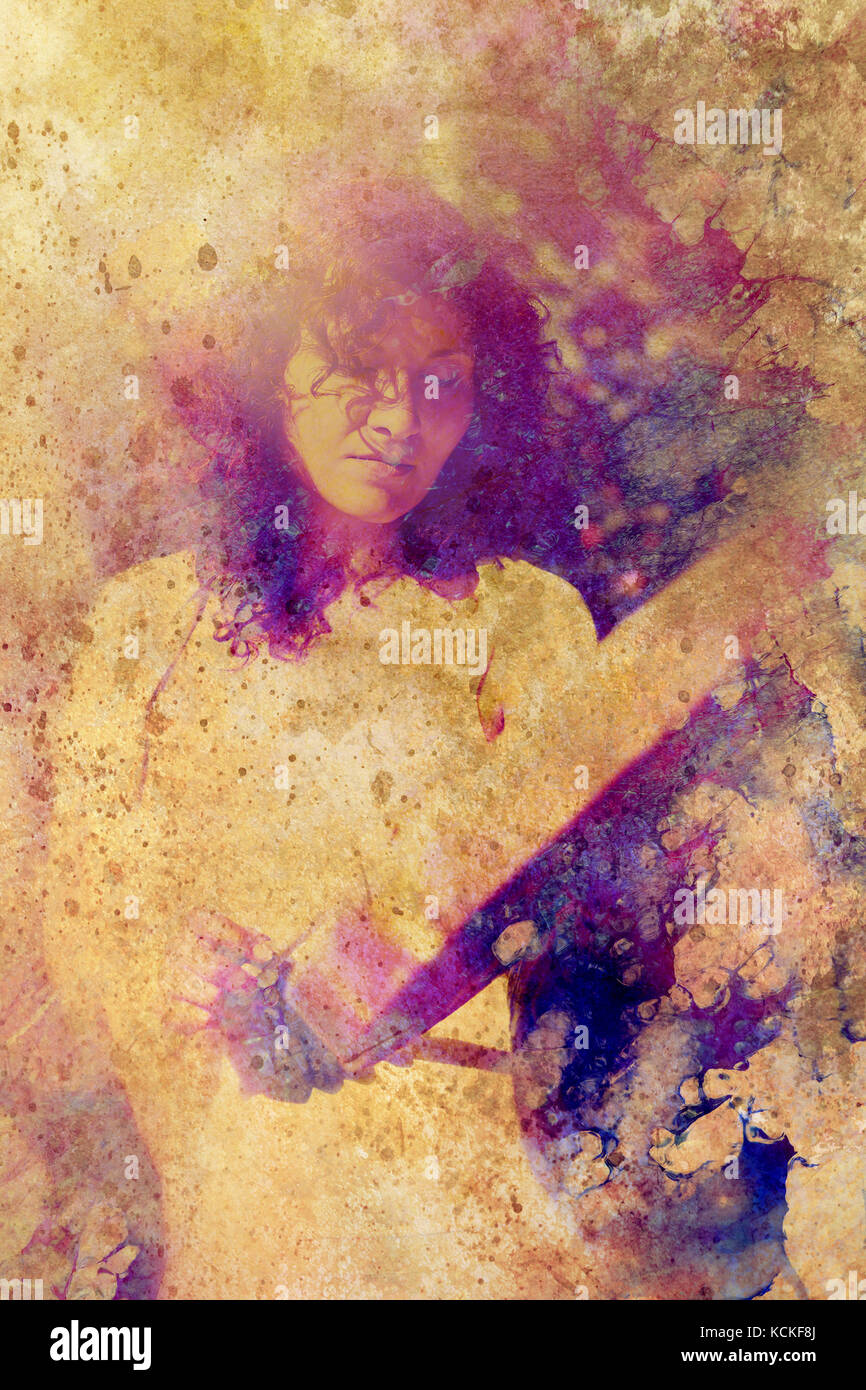 shamanic girl with frame drum on abstract structured background Stock ...